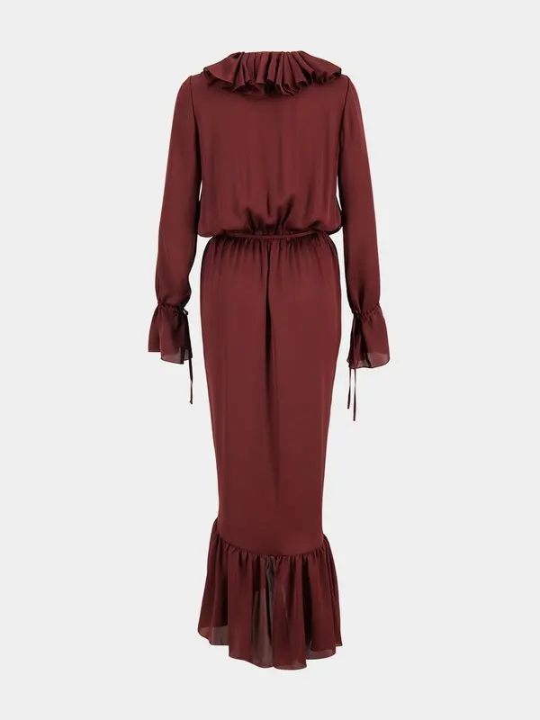 Saint Laurent Ruffled Silk Charmeuse Wrap Dress - Burgundy