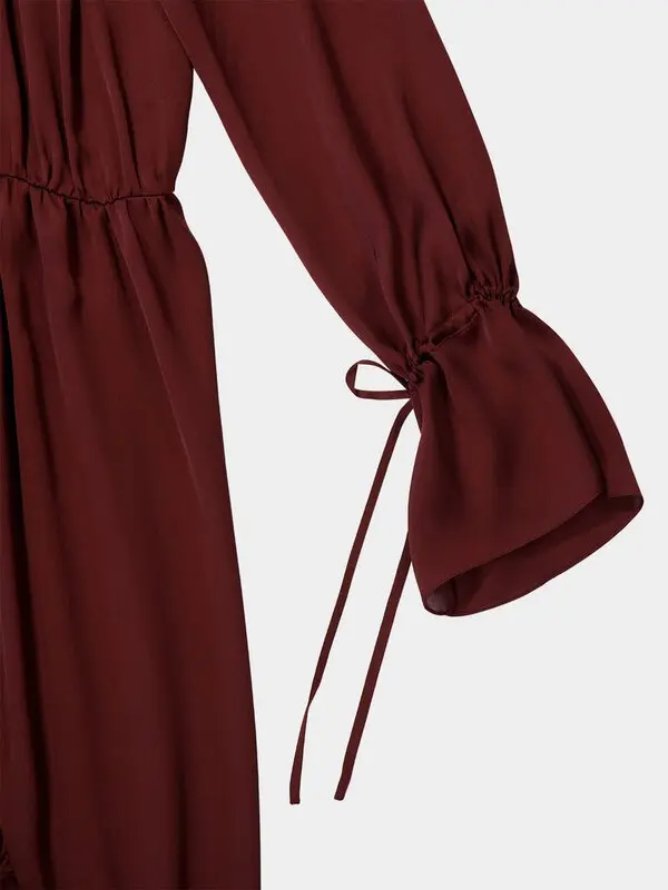 Saint Laurent Ruffled Silk Charmeuse Wrap Dress - Burgundy