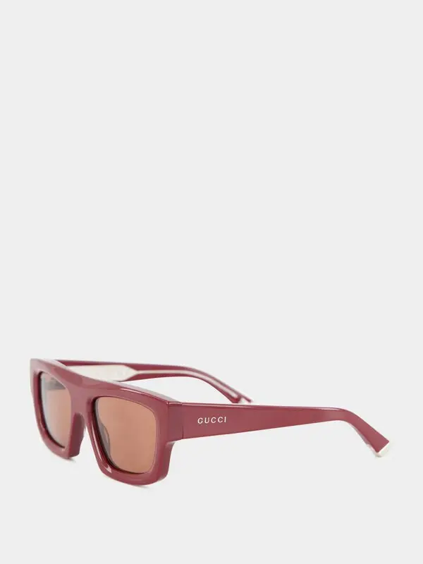 Gucci Rectangular Frame Sunglasses - Burgundy