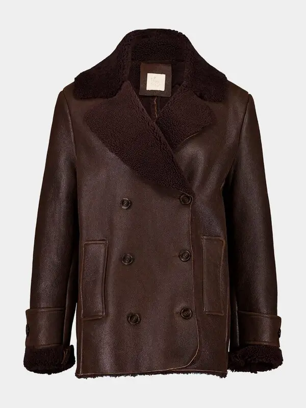 PAULA Amelia Embroidered Shearling Jacket - Brown