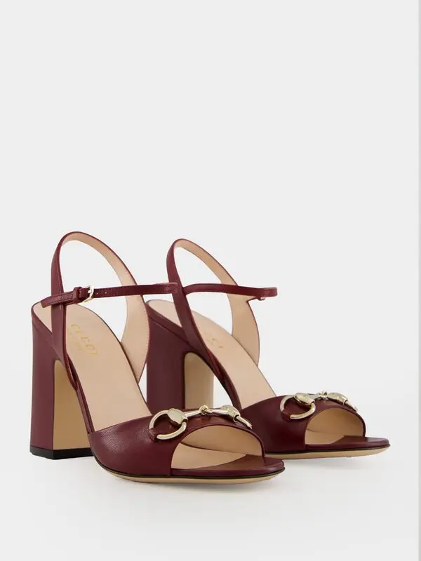 Gucci Horsebit Leather Sandals - Burgundy