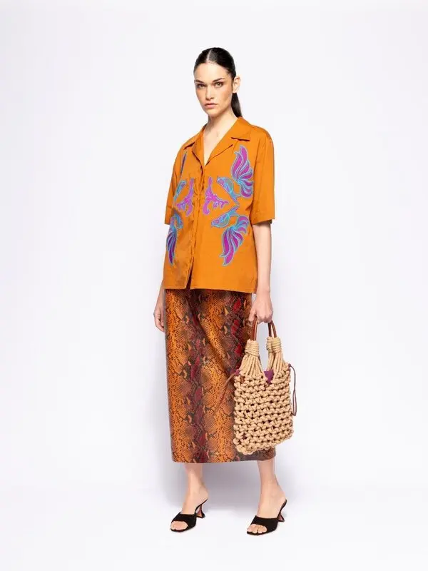 PAULA Daisy Caramel Café Embroidered Poplin Shirt - Brown