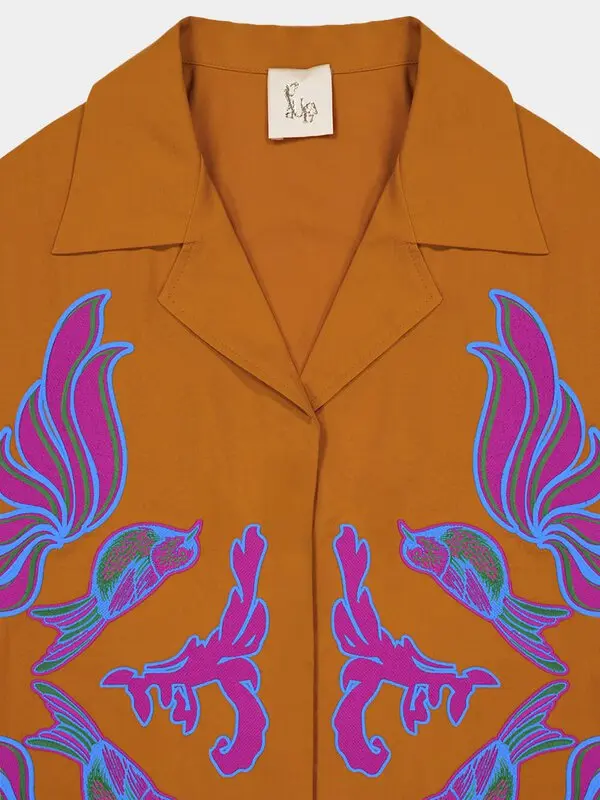 PAULA Daisy Caramel Café Embroidered Poplin Shirt