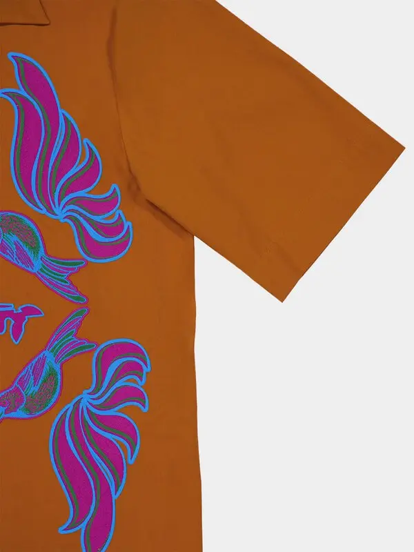 PAULA Daisy Caramel Café Embroidered Poplin Shirt