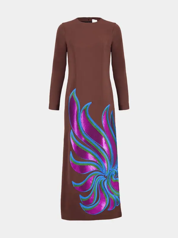 PAULA Kentia Coffee Bean Embroidered Maxi Dress