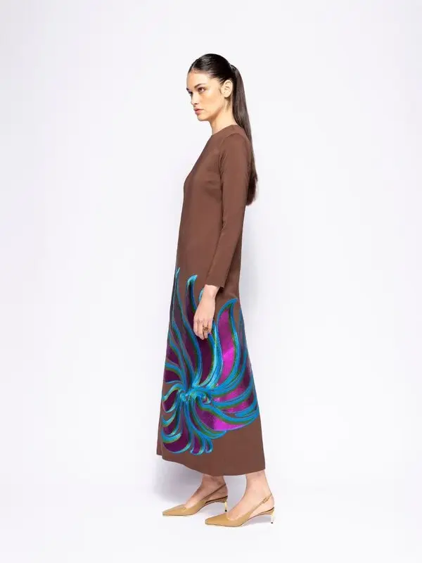PAULA Kentia Coffee Bean Embroidered Maxi Dress