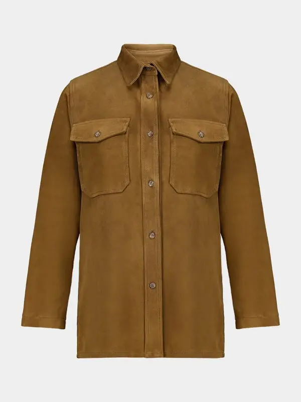 PAULA Frank Caramel Café Embroidered Suede Overshirt