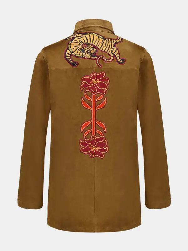 PAULA Frank Caramel Café Embroidered Suede Overshirt