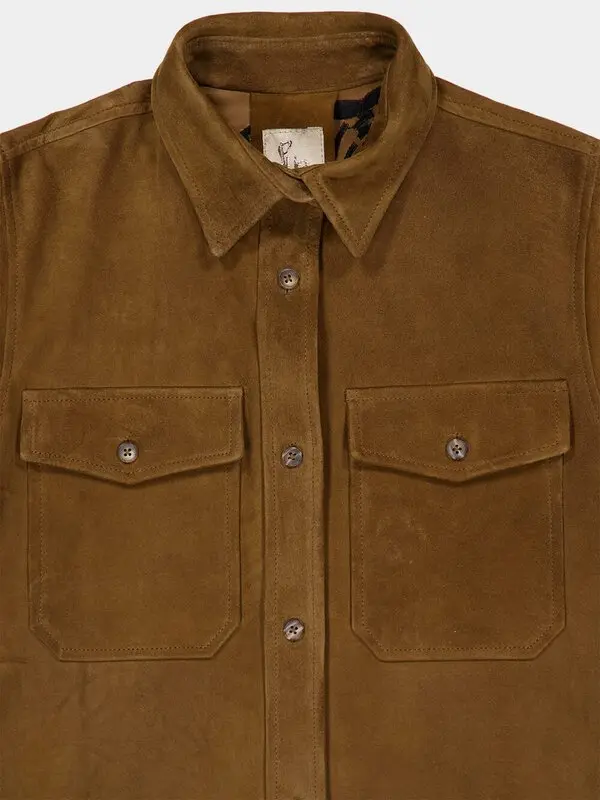 PAULA Frank Caramel Café Embroidered Suede Overshirt