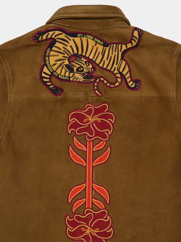 PAULA Frank Caramel Café Embroidered Suede Overshirt