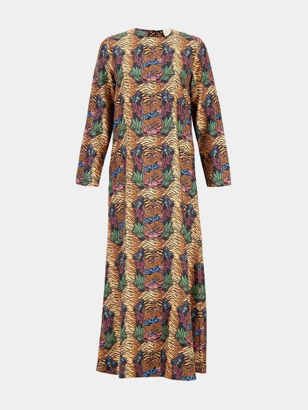 PAULA Dreamframe Print Silk Twill A-line Maxi Dress - Brown