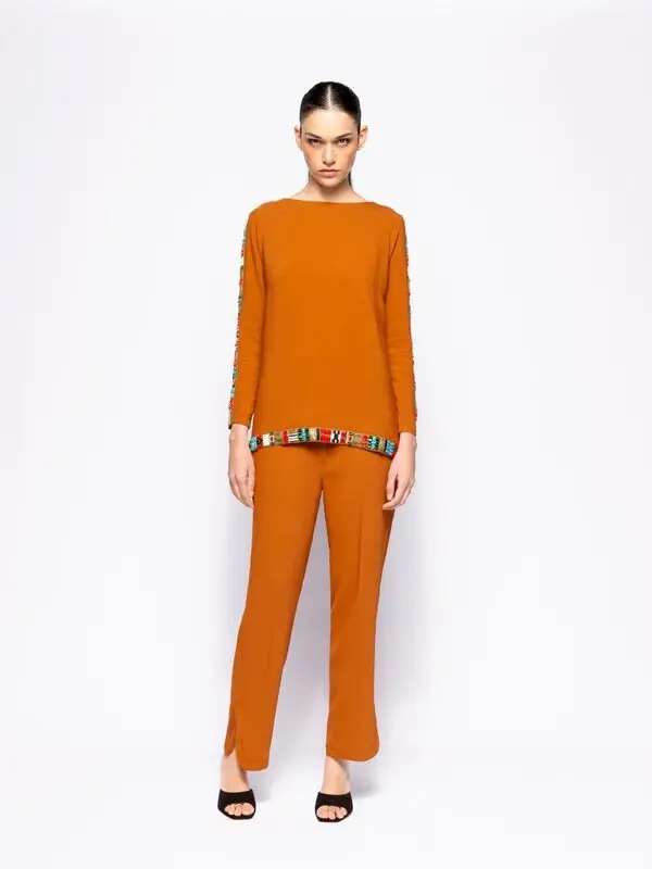 PAULA Clara Hand-embroidered Boat-neck Top - Brown