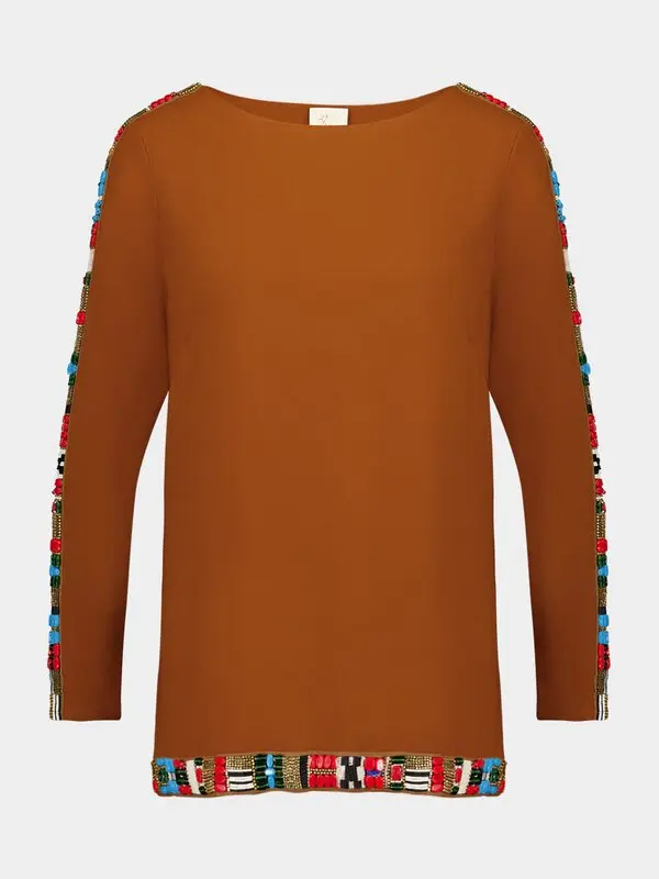 PAULA Clara Hand-embroidered Boat-neck Top