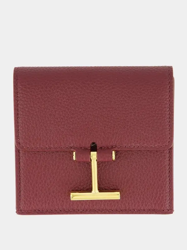 TOM FORD Red Plum Tara Grain Leather Card Holder - Burgundy
