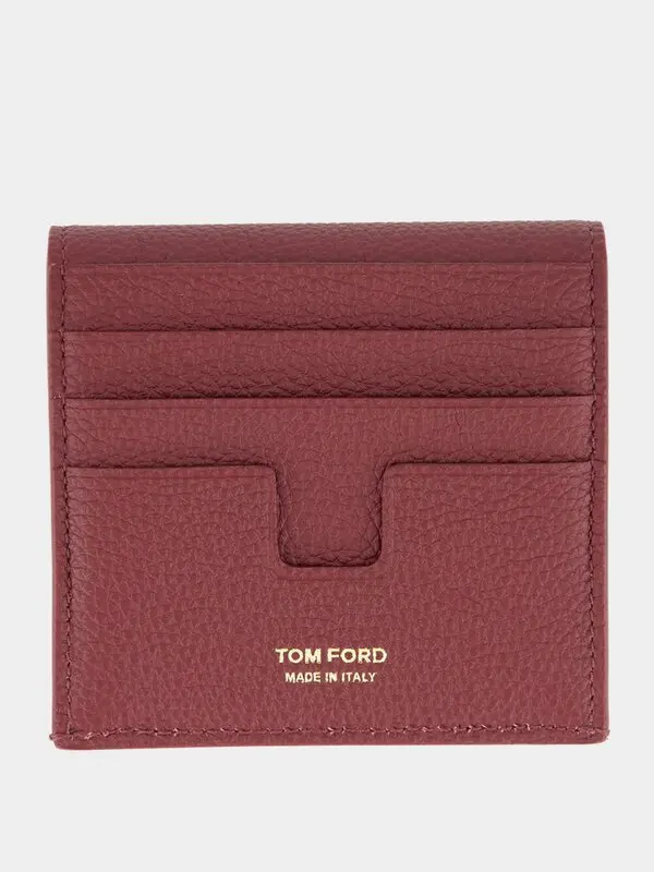 TOM FORD Red Plum Tara Grain Leather Card Holder - Burgundy