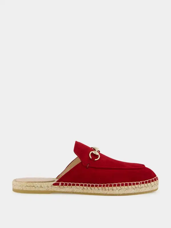 Gucci Suede Horsebit Espadrille Mules - Burgundy