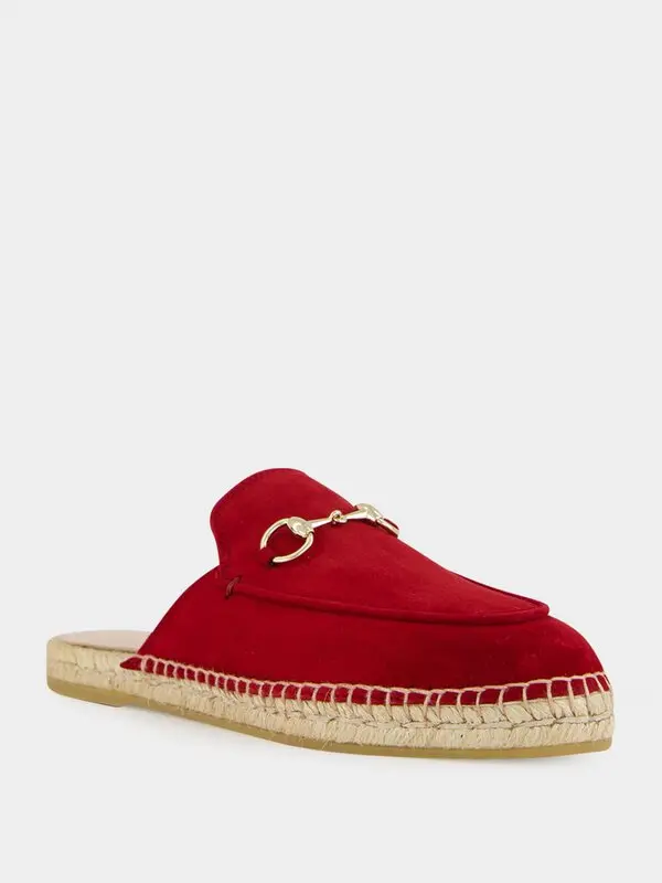 Gucci Suede Horsebit Espadrille Mules - Burgundy