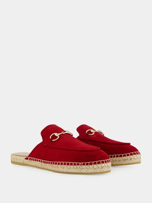 Gucci Suede Horsebit Espadrille Mules - Burgundy