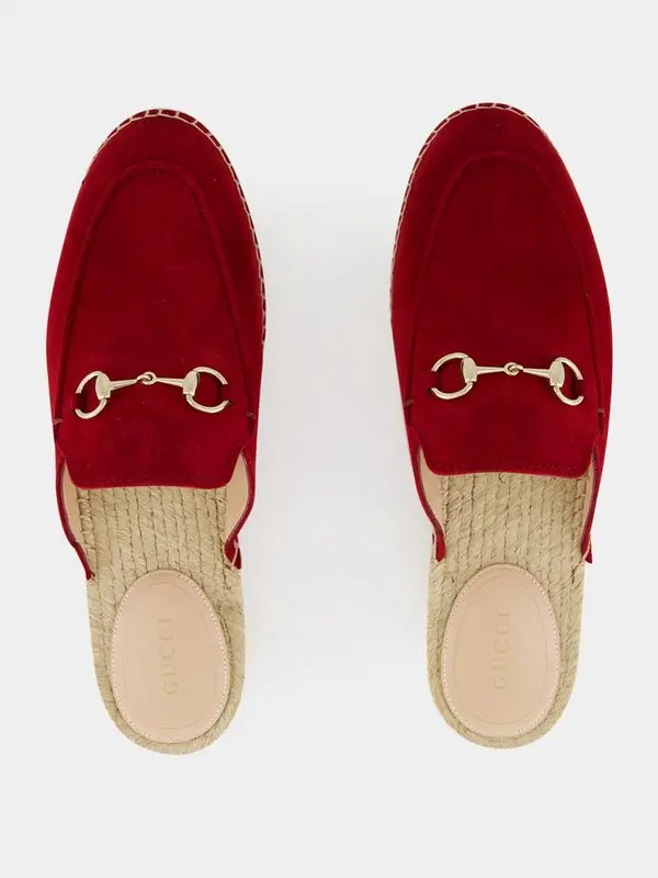Gucci Suede Horsebit Espadrille Mules - Burgundy