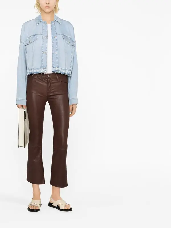 FRAME Le Crop Mini Boot Leather Trousers - Brown