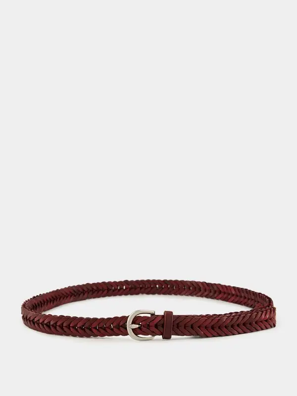 Dragon Diffusion Single Link Woven Leather Belt - Burgundy