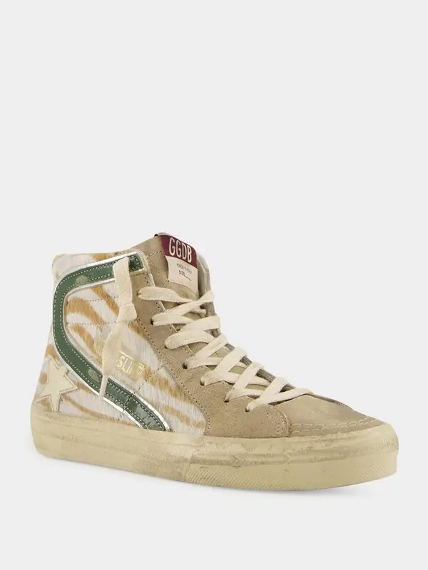 GOLDEN GOOSE Slide Classic Zebra Horsy Sneakers - Brown