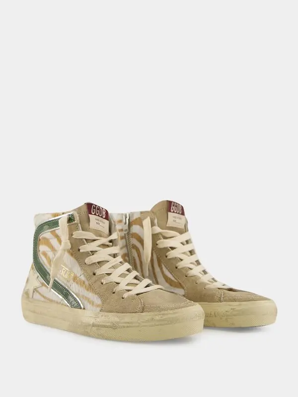 GOLDEN GOOSE Slide Classic Zebra Horsy Sneakers