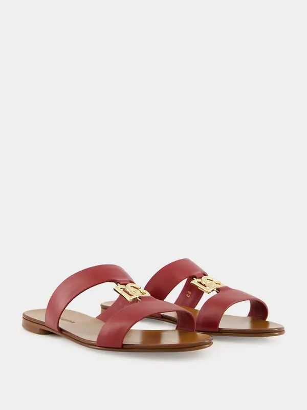Dolce & Gabbana Dg Logo Calfskin Slides - Burgundy
