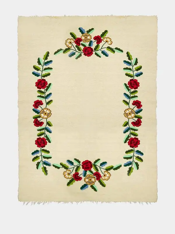 HOUSE OF CAPRICORN Hand-embroidered Mécia Natural Wool Blanket - Burgundy