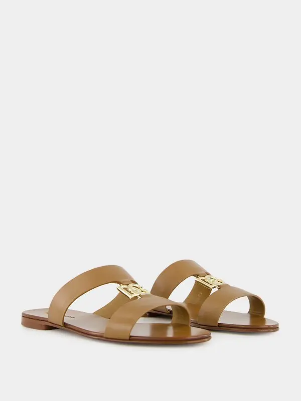 Dolce & Gabbana Calfskin Dg Logo Sliders - Brown