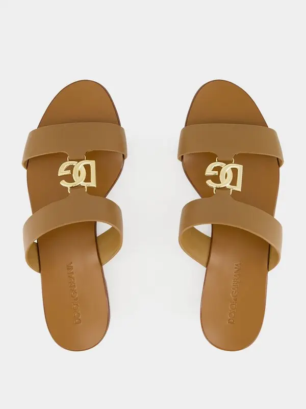 Dolce & Gabbana Calfskin Dg Logo Sliders - Brown