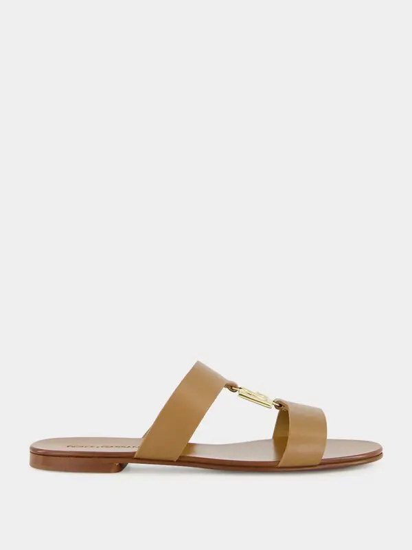 Dolce & Gabbana Caramel Calfskin Dg Logo Sliders - Brown