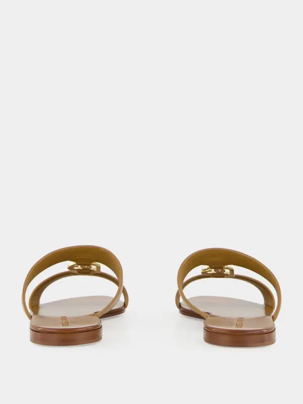 Dolce & Gabbana Caramel Calfskin Dg Logo Sliders - Brown