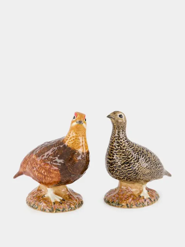 QUAIL CERAMICS Set Of 2 Handpainted Grouse Figures - Brown