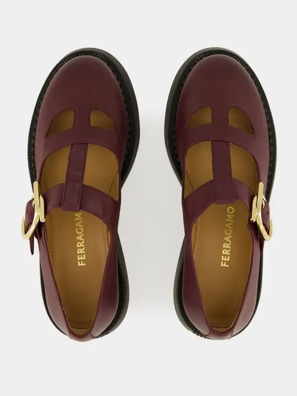 FERRAGAMO Leather Buckle Loafers - Burgundy