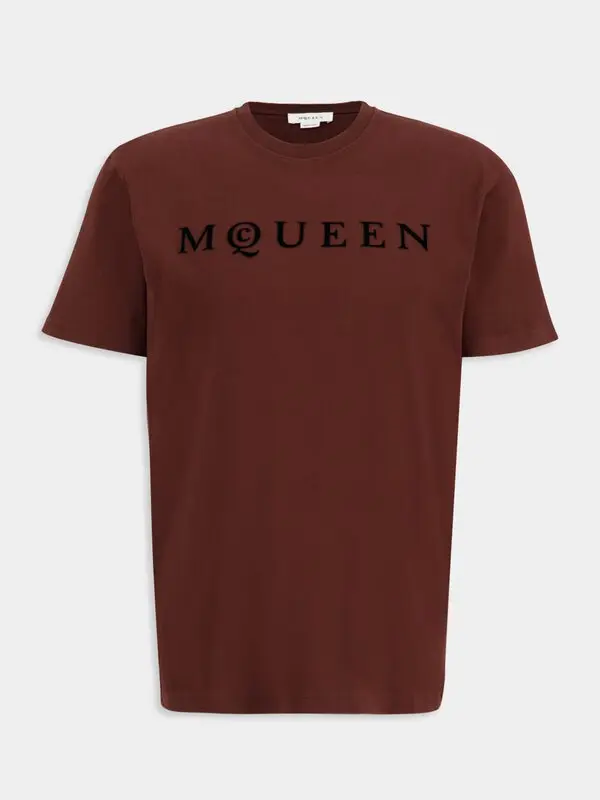 Alexander McQueen Madder Flocked Logo T-shirt - Burgundy