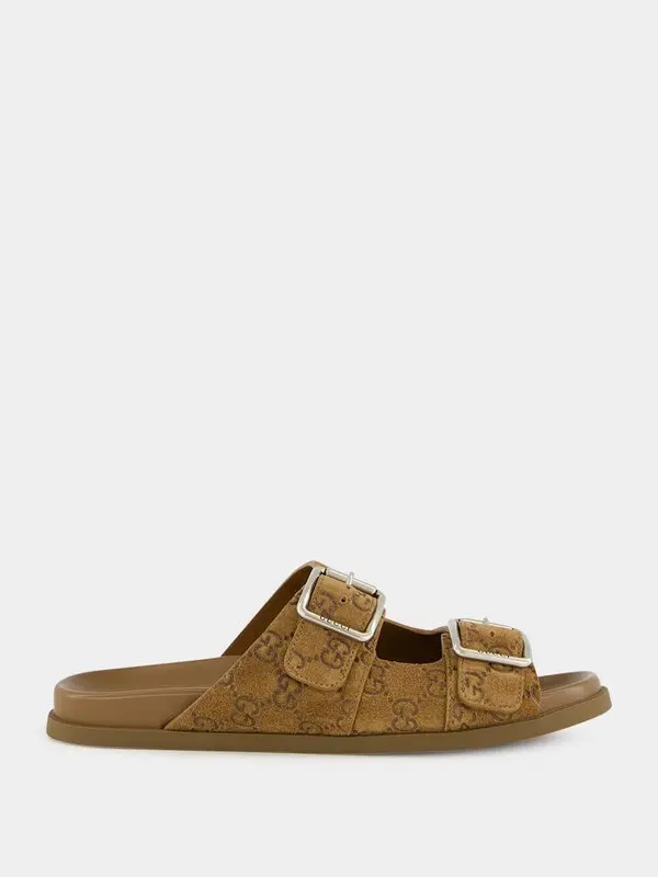 Gucci Gg Suede Double Buckle Sandals