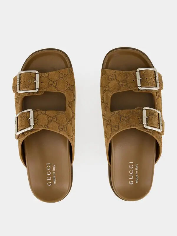 Gucci Gg Suede Double Buckle Sandals