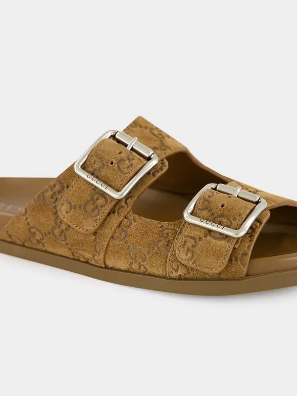 Gucci Gg Suede Double Buckle Sandals