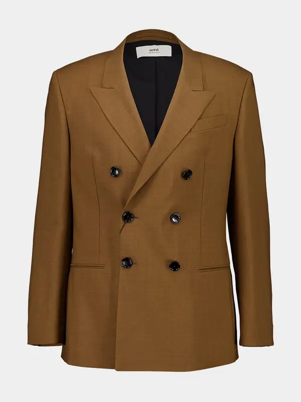 AMI Paris Wool Twill Double-breasted Jacket - Brown