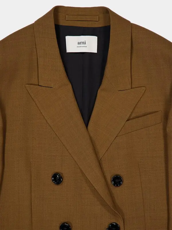 AMI Paris Wool Twill Double-breasted Jacket - Brown