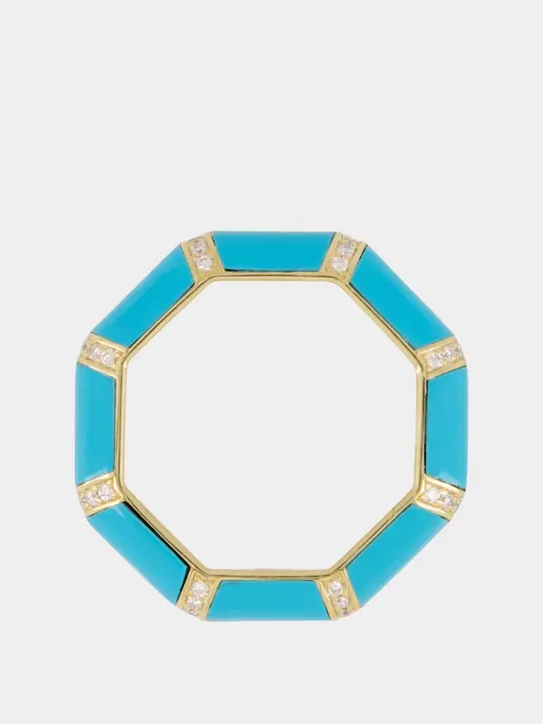 L'ATELIER NAWBAR Bamboo Ring With White Diamonds And Turquoise - Gold
