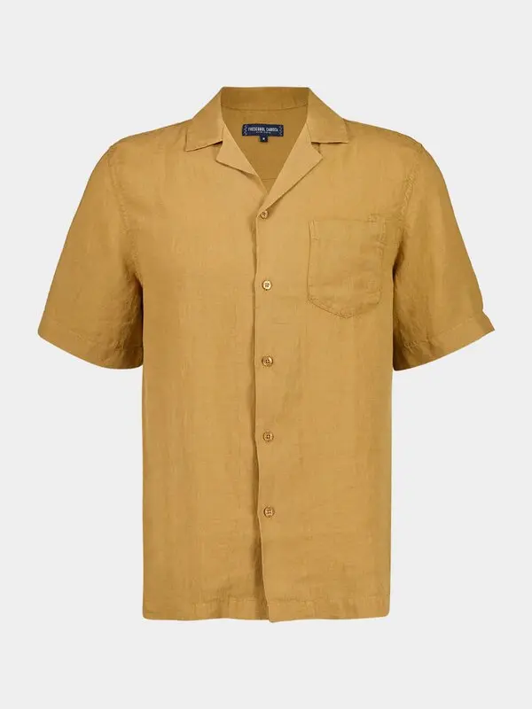Frescobol Carioca Almond Angelo Linen Camp Collar Shirt - Brown