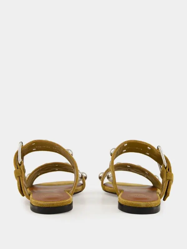 Valentino Garavani Crust Leather Studded Slide Sandals - Brown