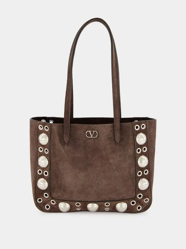 Valentino Garavani Nellcôte Mini Suede Shopping Bag - Brown