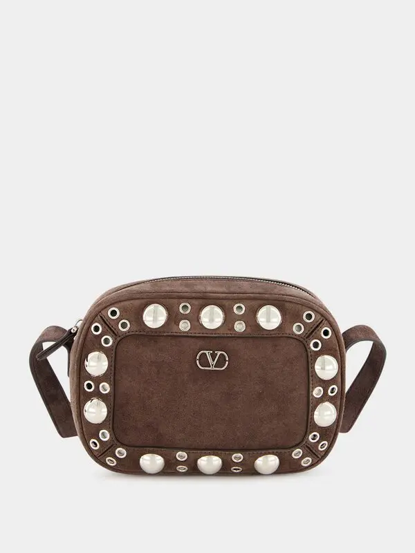 Valentino Garavani Nellcôte Suede Crossbody Bag With Studs - Brown