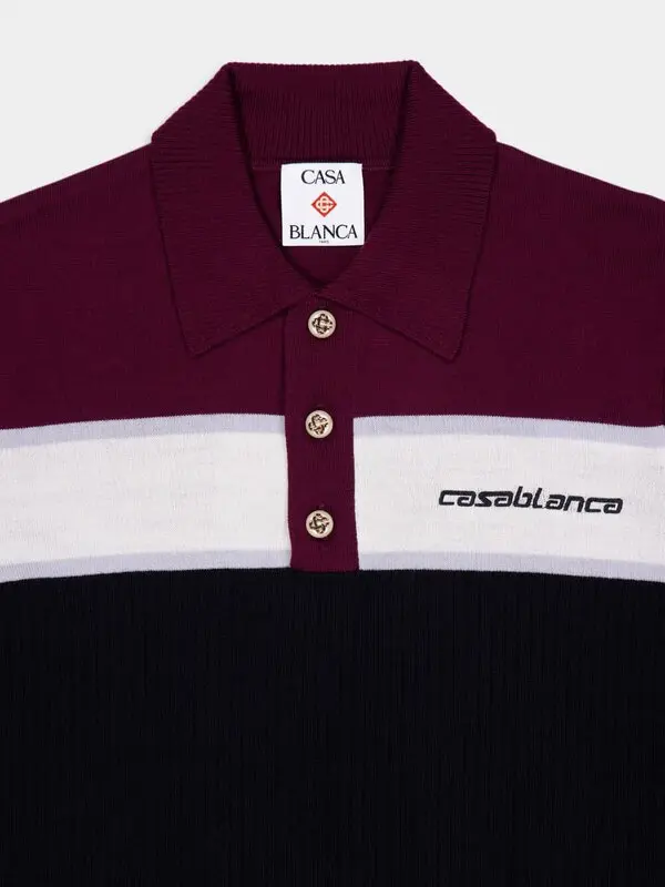 Casablanca Black Merino Wool Stripe Polo Shirt