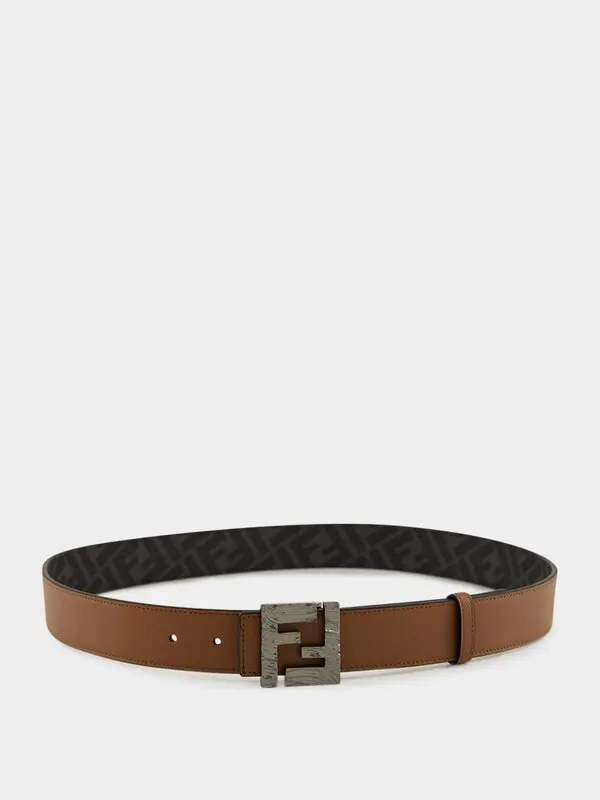 Fendi Leather & Ff Canvas Reversible Belt - Brown