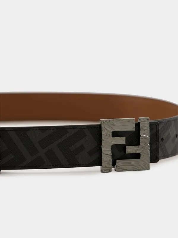 Fendi Leather & Ff Canvas Reversible Belt - Brown