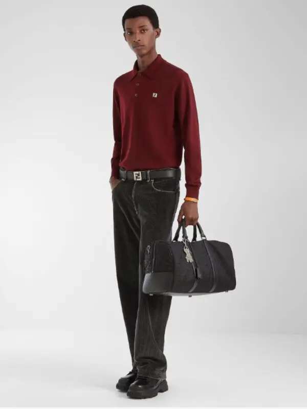 Fendi Wool Long-sleeve Polo - Burgundy